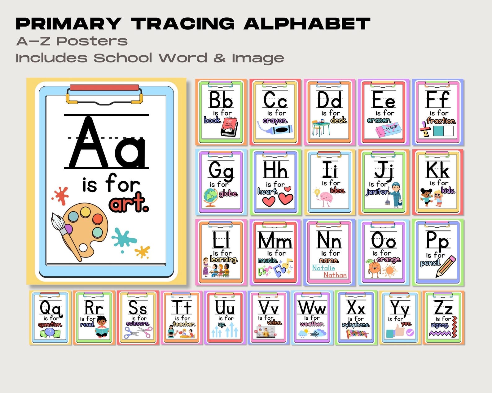 School Supply Alphabet Posters, Printable & Editable A-Z Classroom ...