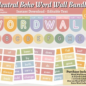 Neutral Boho Word Wall Bundle, Editable Classroom Decor, Canva Template ...