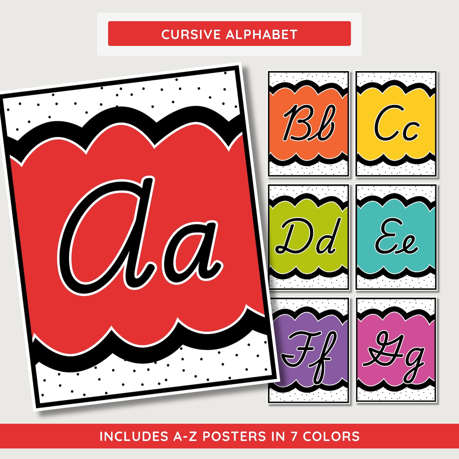 Rainbow Alphabet Classroom Posters: Cursive & Modern (canva Template ...