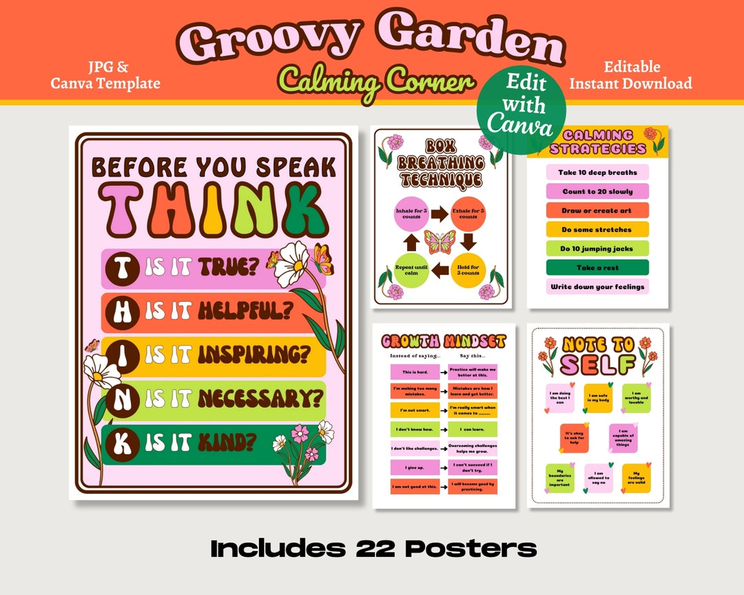 Groovy Calming Corner Posters, Printable & Editable Posters, Breathing ...