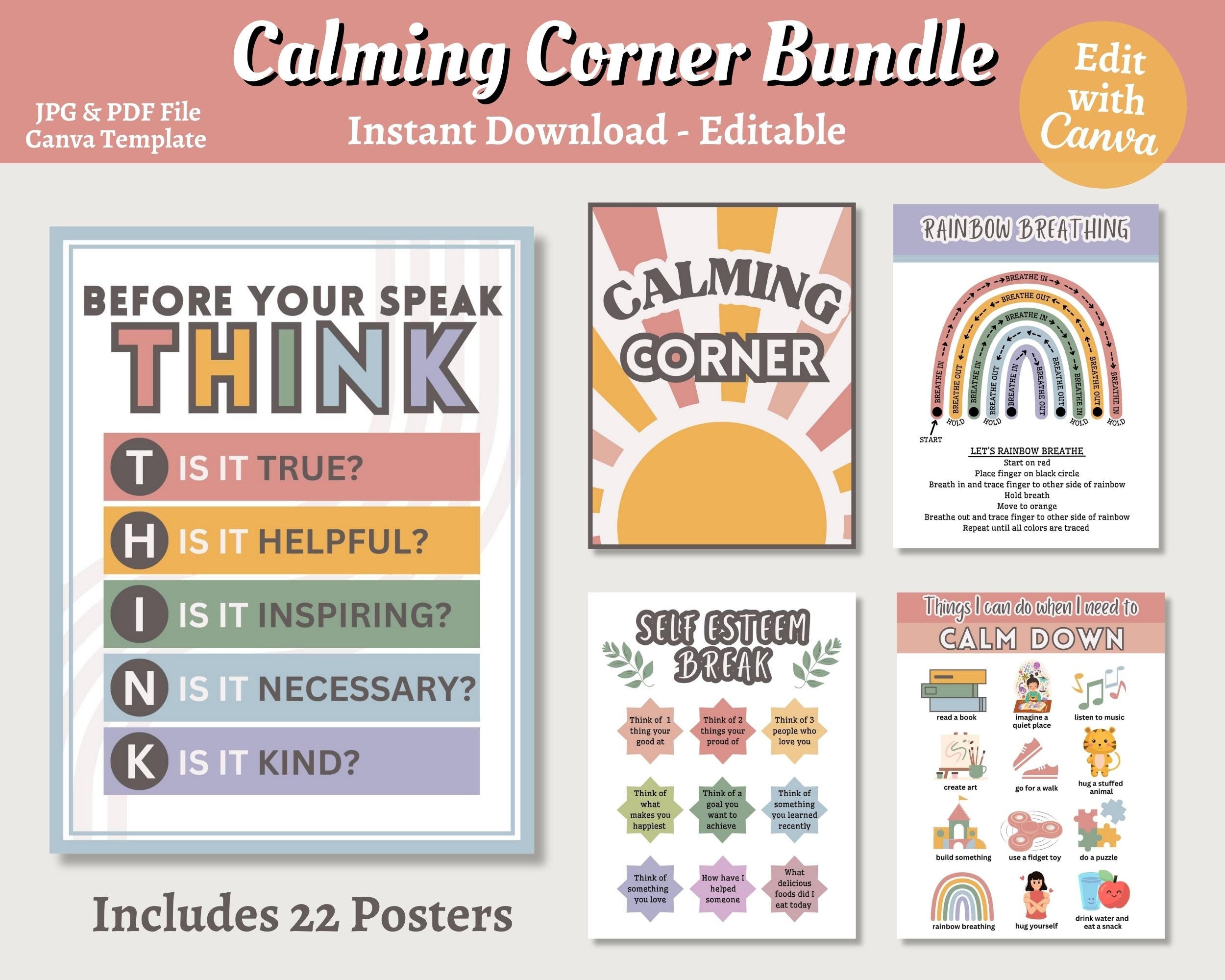 Calming Corner Posters Editable Canva Template Boho - Etsy