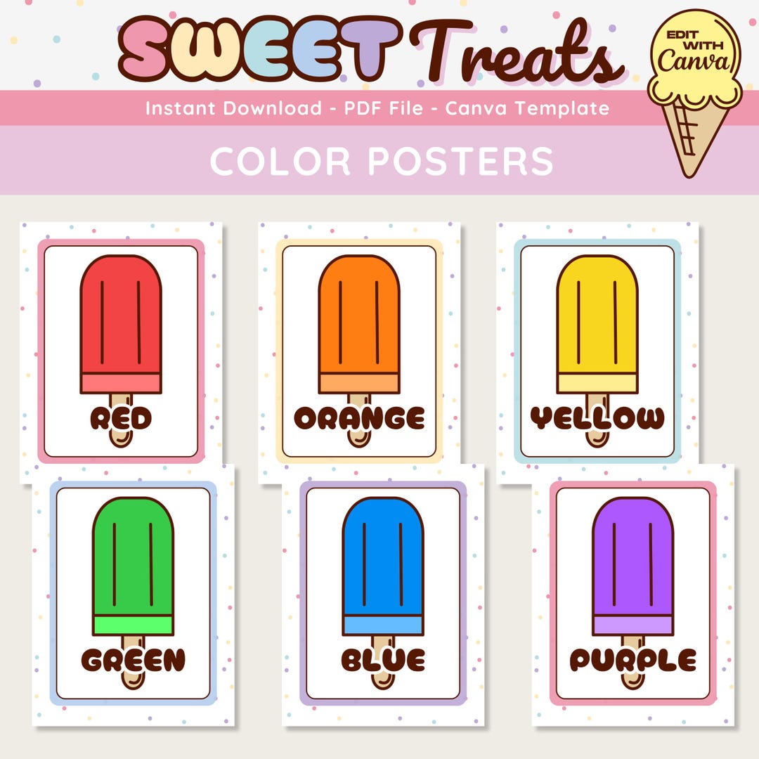 Classroom Color Posters: Sweet Treats Theme (printable & Editable ...