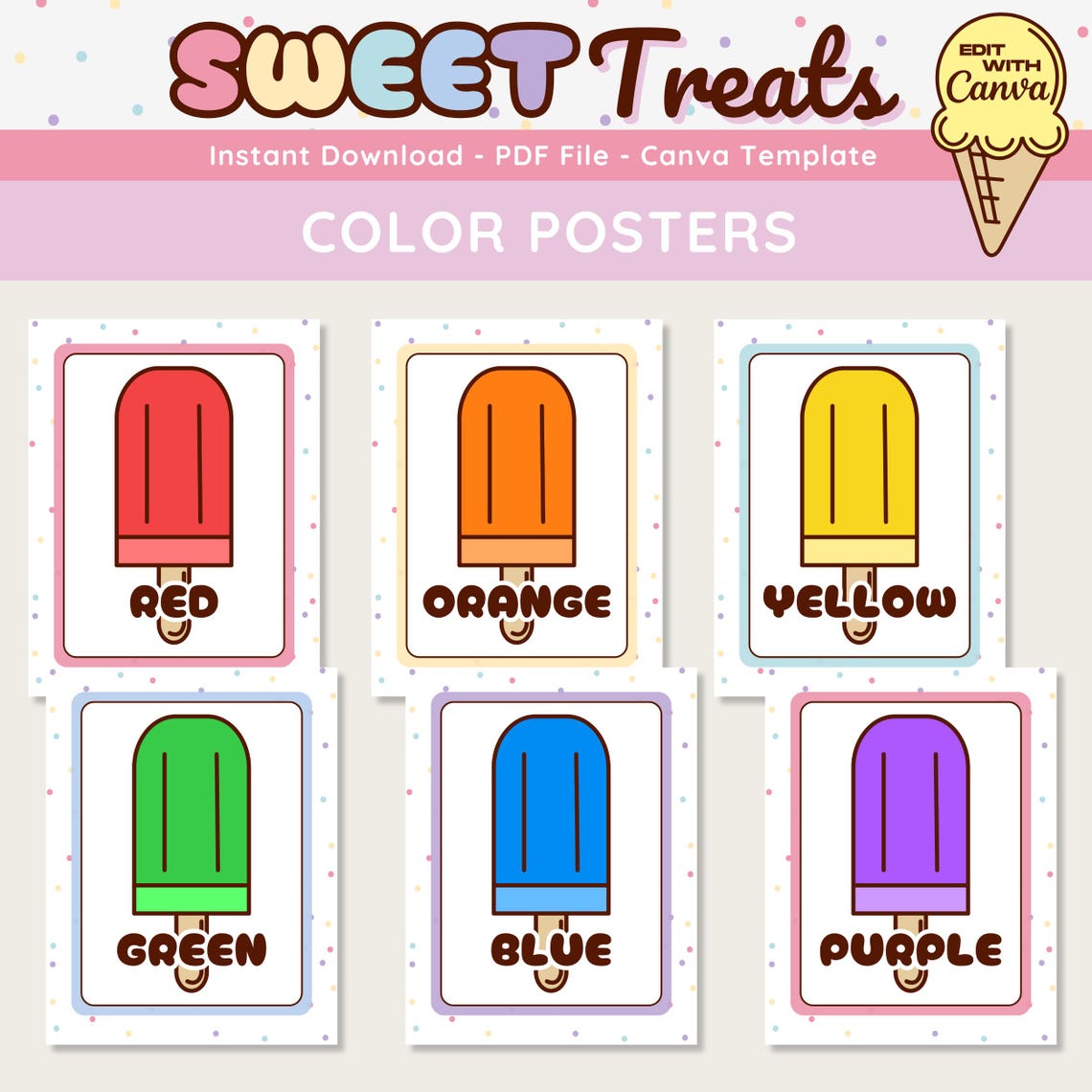 Classroom Color Posters: Sweet Treats Theme (printable & Editable) - Etsy