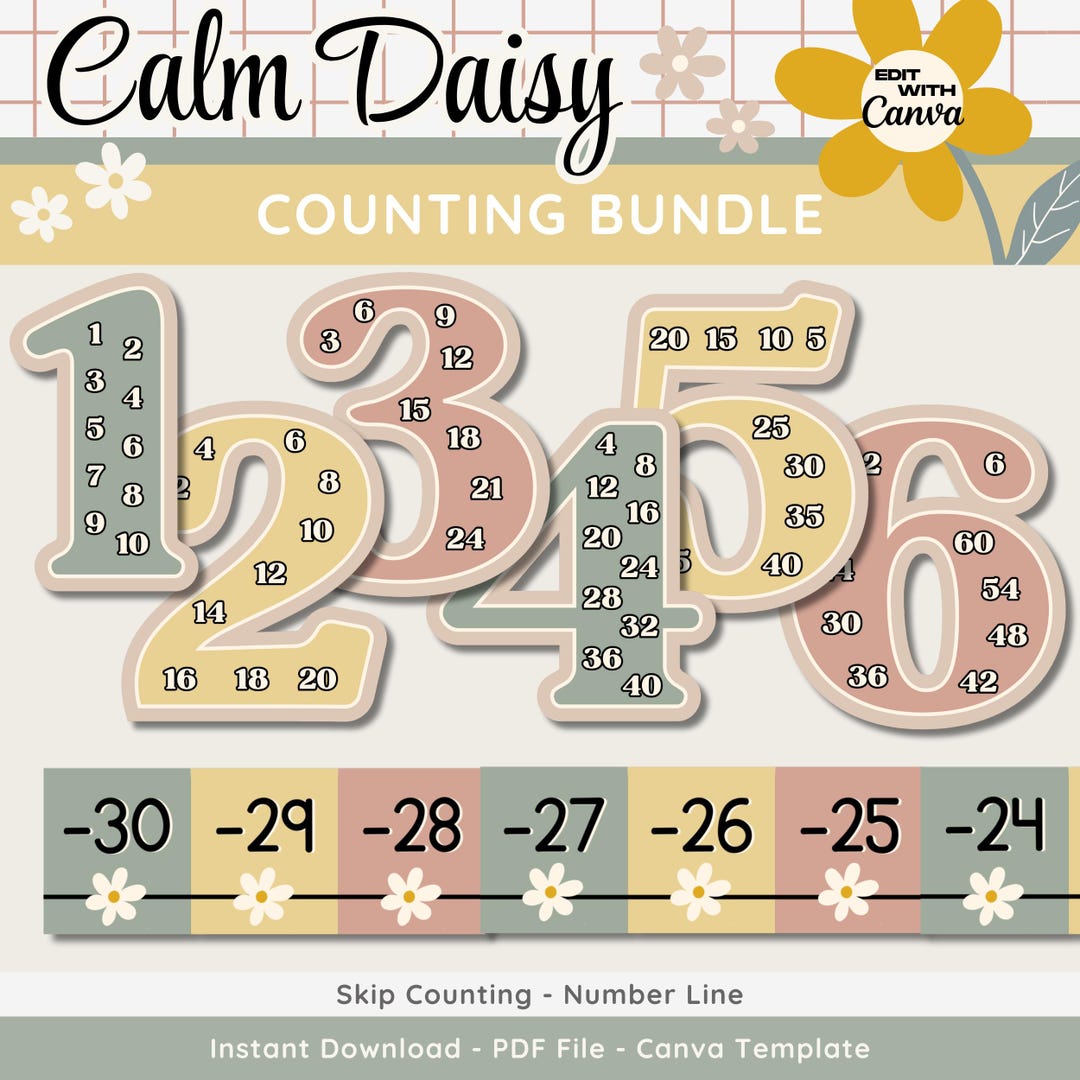 Boho Skip Counting Number Posters, Printable -30 to 200 Number Line ...