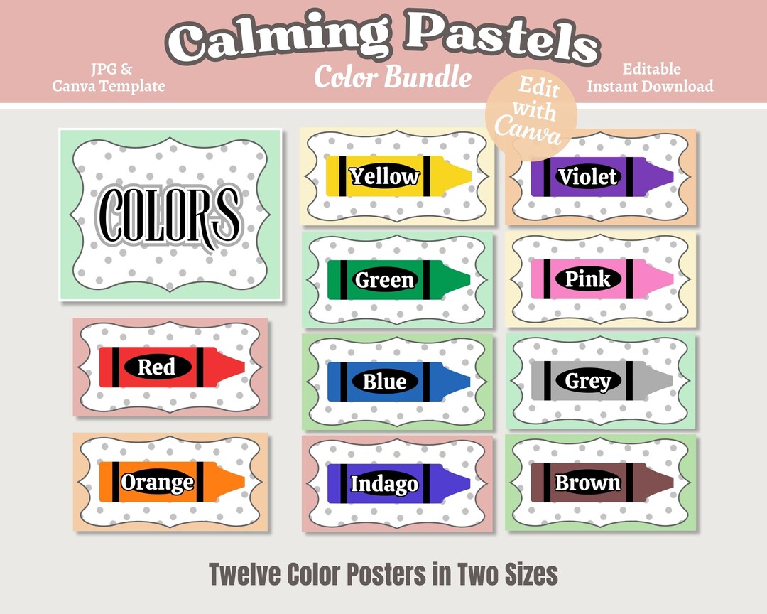 Calming Modern Color Posters, Printable & Editable Color Bundle, Crayon ...