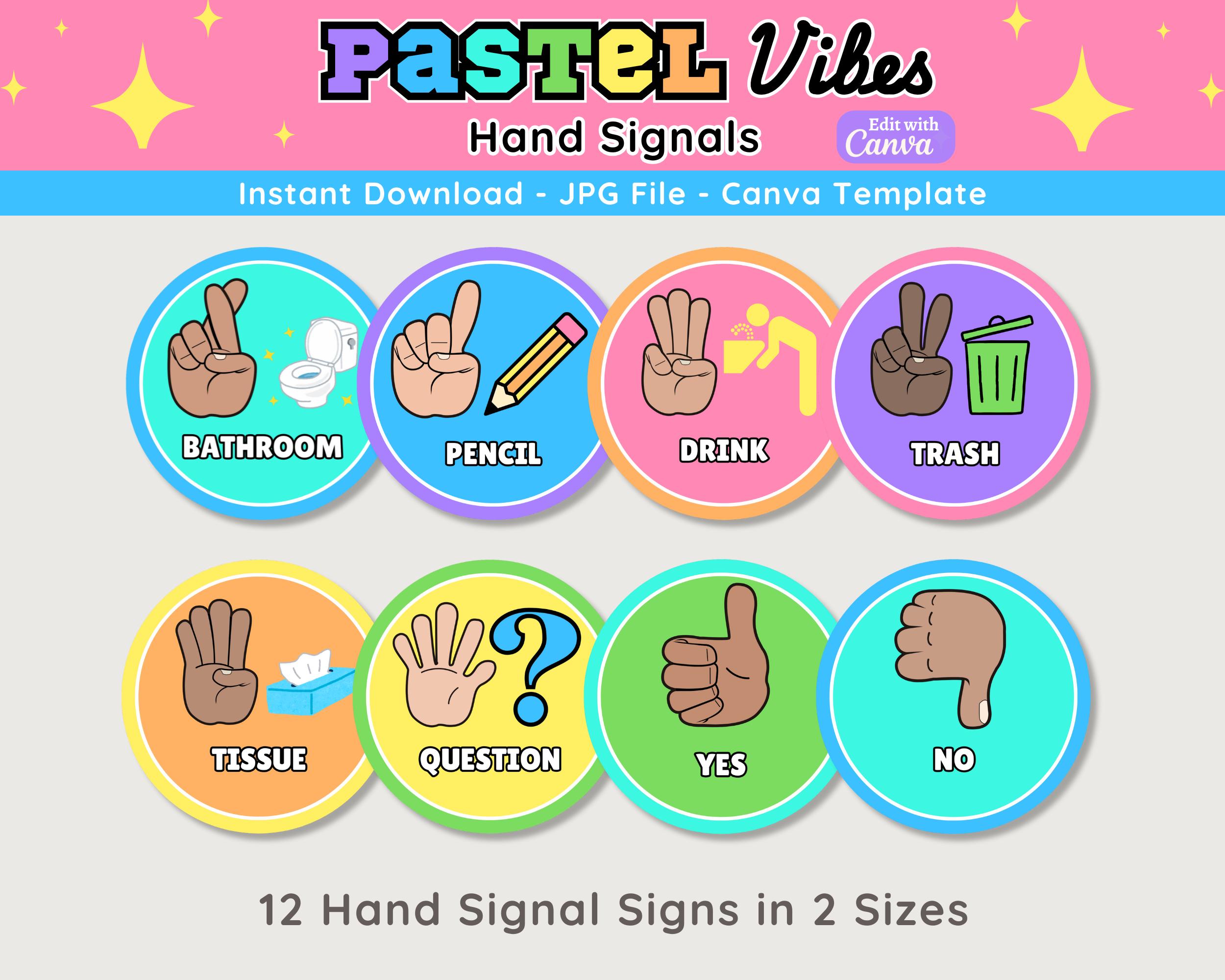Pastel Hand Signal Signs: Classroom Decor, Editable Canva Template ...