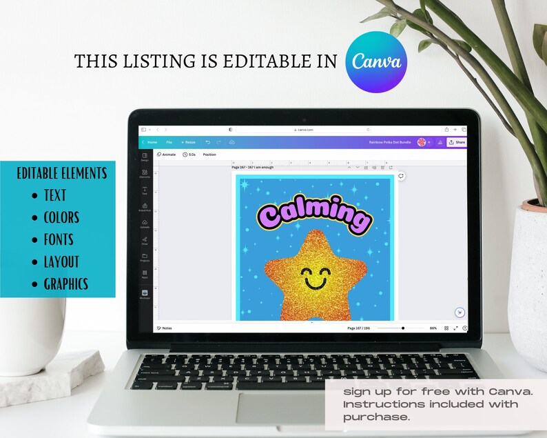 Glitter Calming Corner, Printable & Editable Growth Mindset, Breathing ...