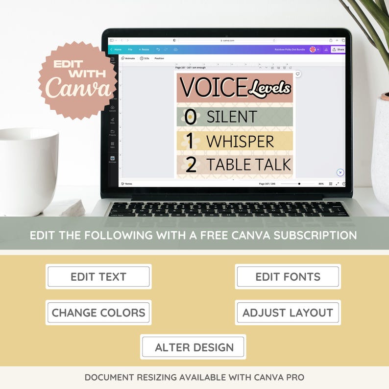 Boho Voice Levels Posters, Printable Voice Levels Bundle, Editable ...