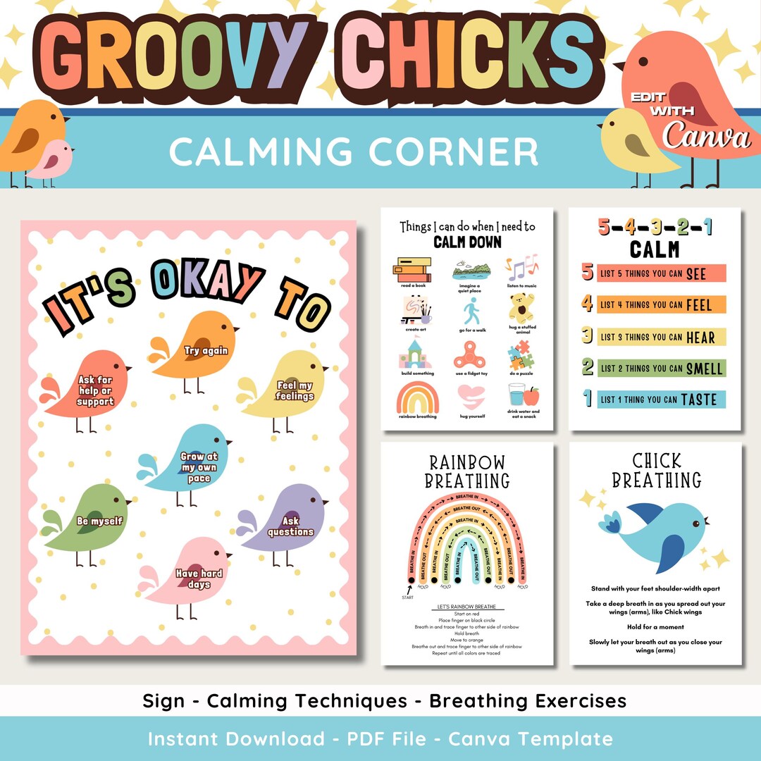 Retro Chicks Calming Corner, Printable Editable Kids Breathing ...
