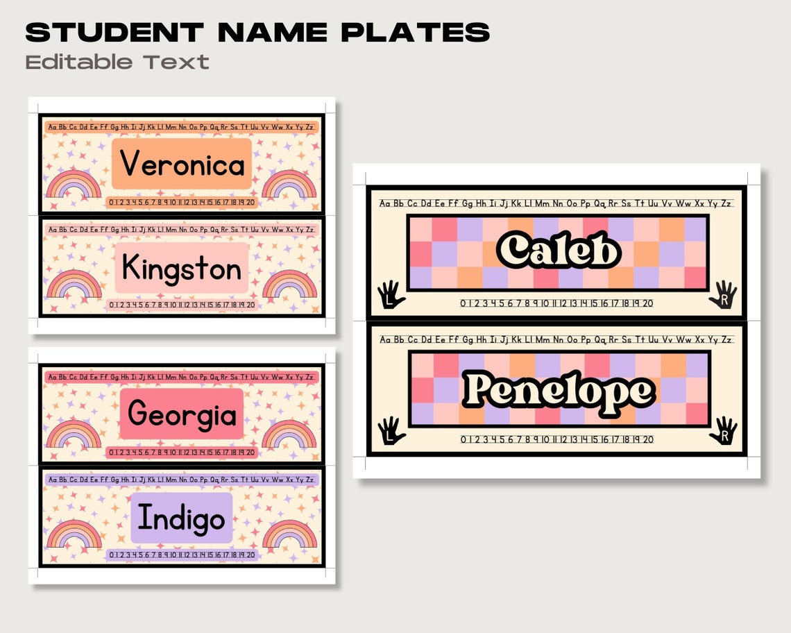 Retro Student Name Plates, Printable & Editable Classroom Name Tags ...