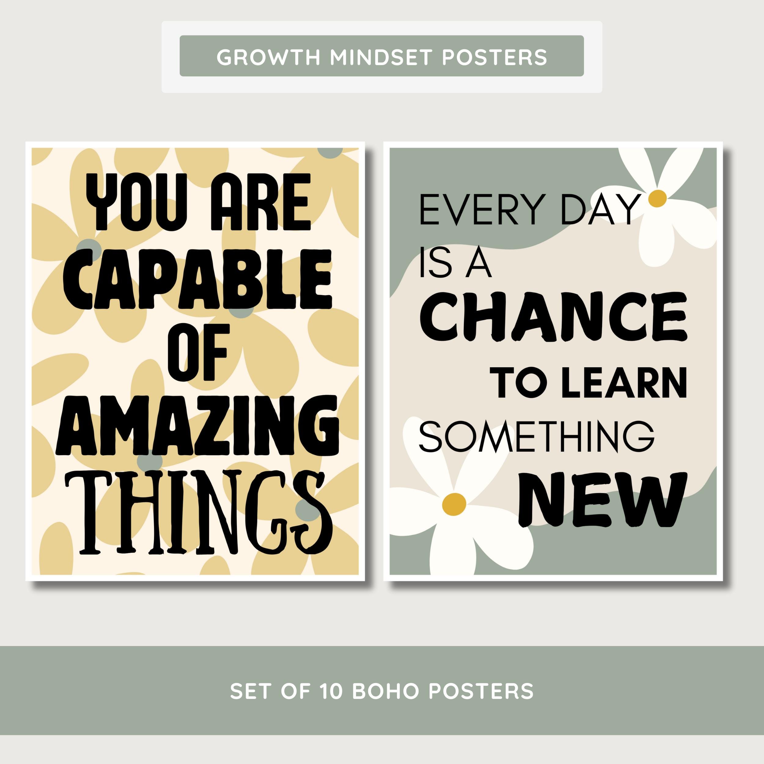 Boho Growth Mindset Posters, Printable Kids Inspirational Prints ...