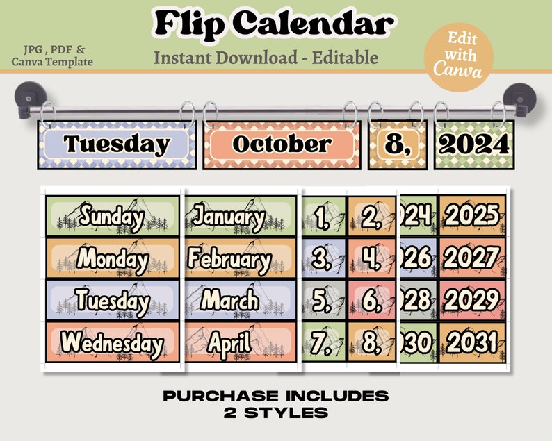Flip Calendar Display, Printable & Editable Flip Calendar, Adventure ...