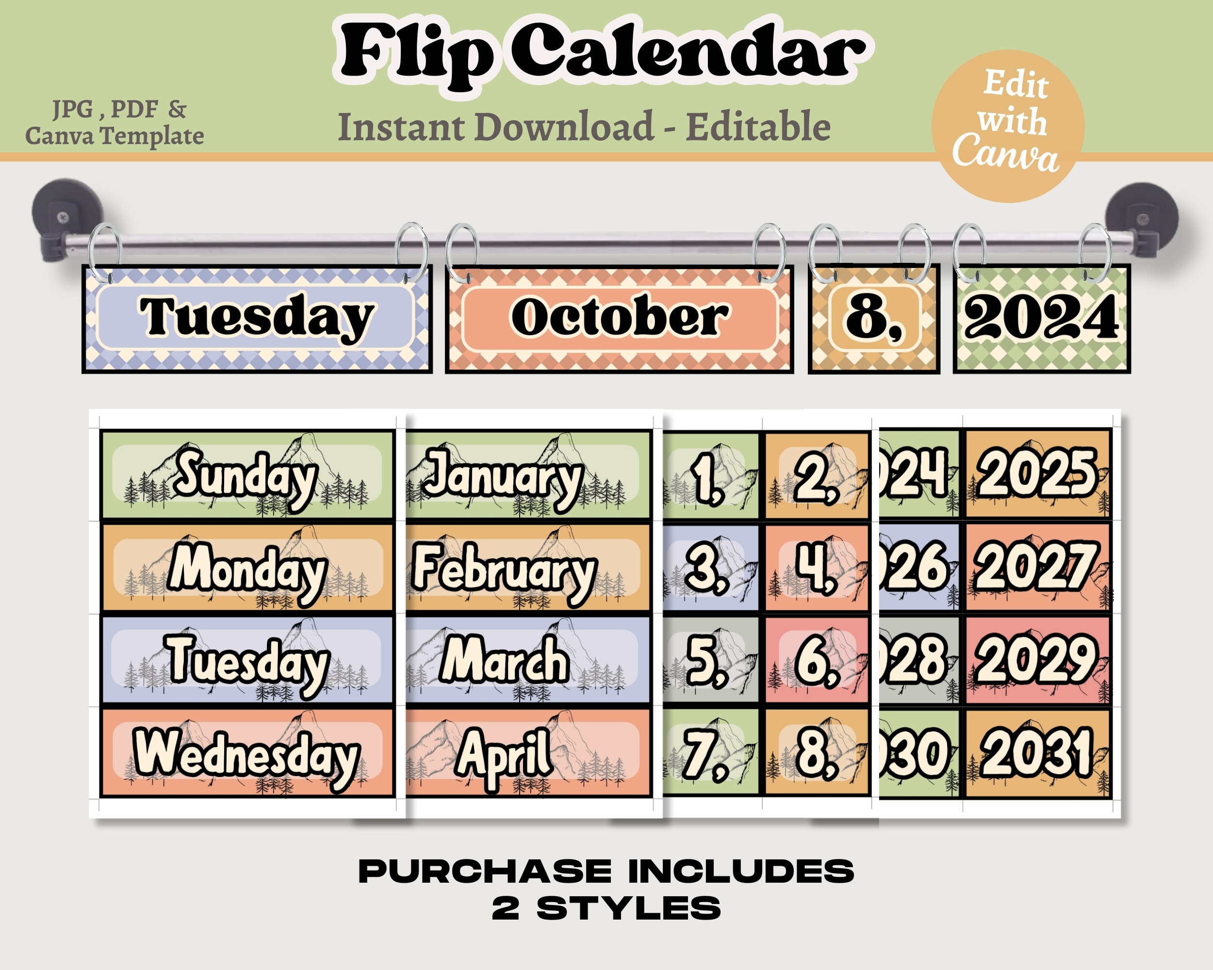 Flip Calendar Display, Printable & Editable Flip Calendar, Adventure ...