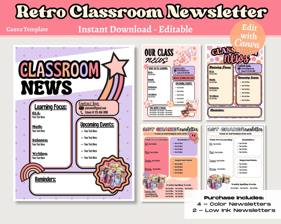 Retro Classroom Newsletter Printable, Editable Teacher Newsletter ...