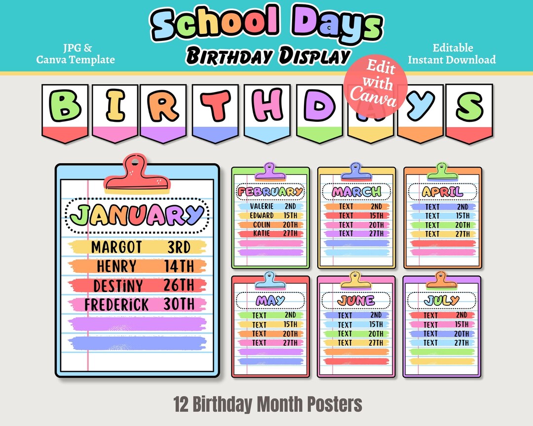 Classroom Birthday Display, Printable & Editable Birthday Bulletin ...