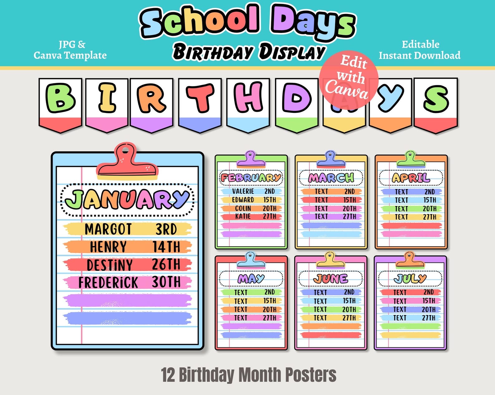 Classroom Birthday Display, Printable & Editable Birthday Bulletin ...