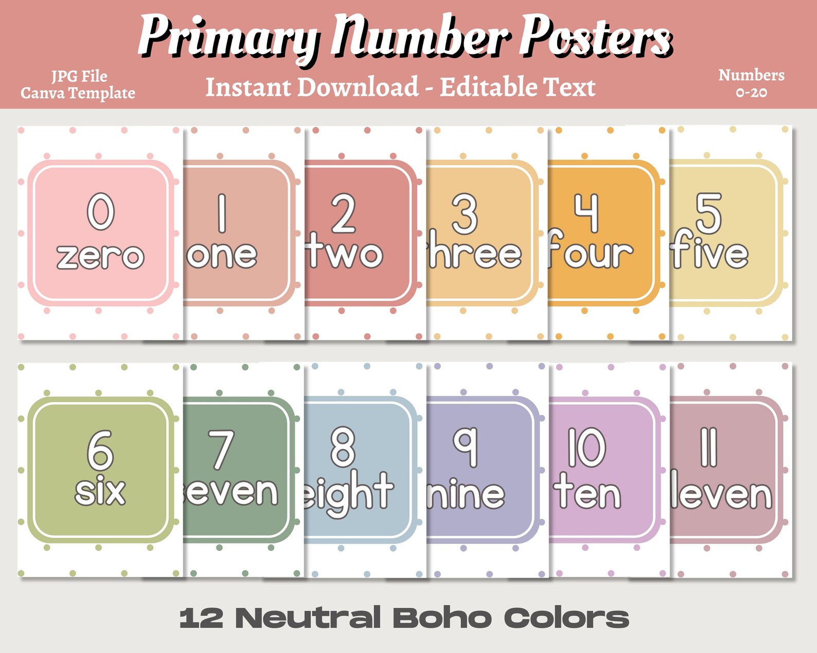 Neutral Boho Number Bundle, Editable Boho Classroom Decor, Canva ...