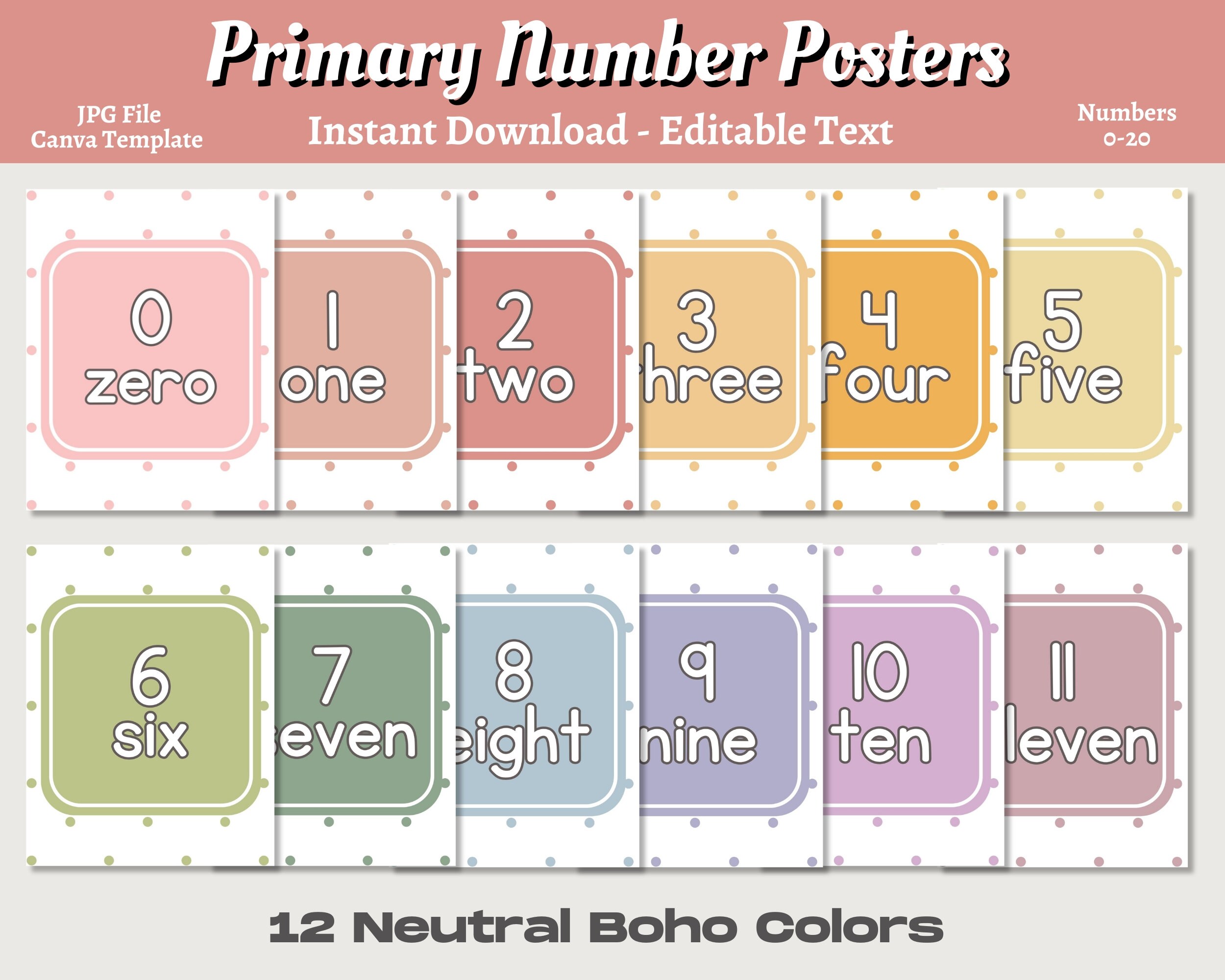 Neutral Boho Number Bundle, Editable Boho Classroom Decor, Canva ...