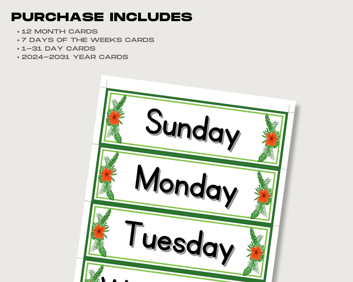 Jungle Classroom Flip Calendar: Editable Display (canva Template ...