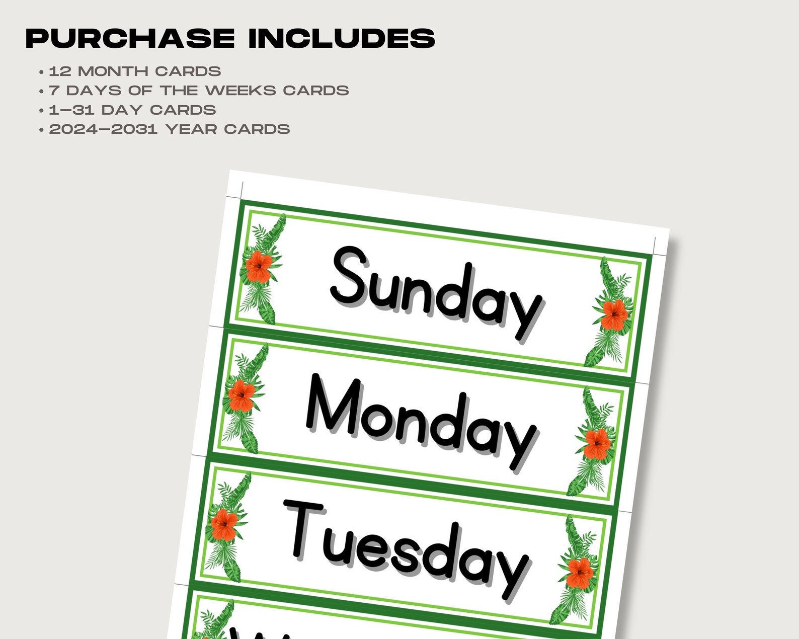 Jungle Flip Calendar, Hanging Calendar Display, Editable Calendar ...