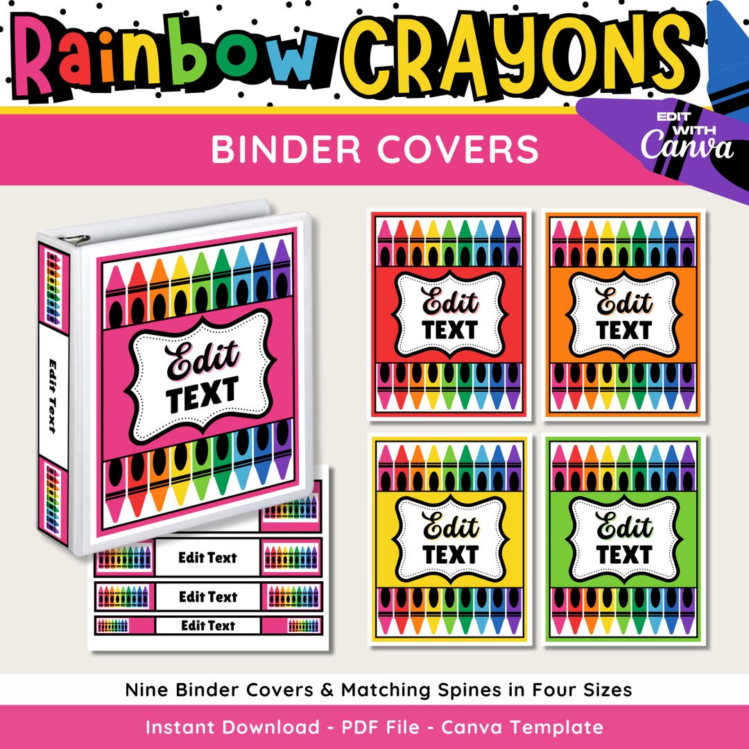 Rainbow Crayon Binder Covers & Spines: Editable Teacher Organization ...