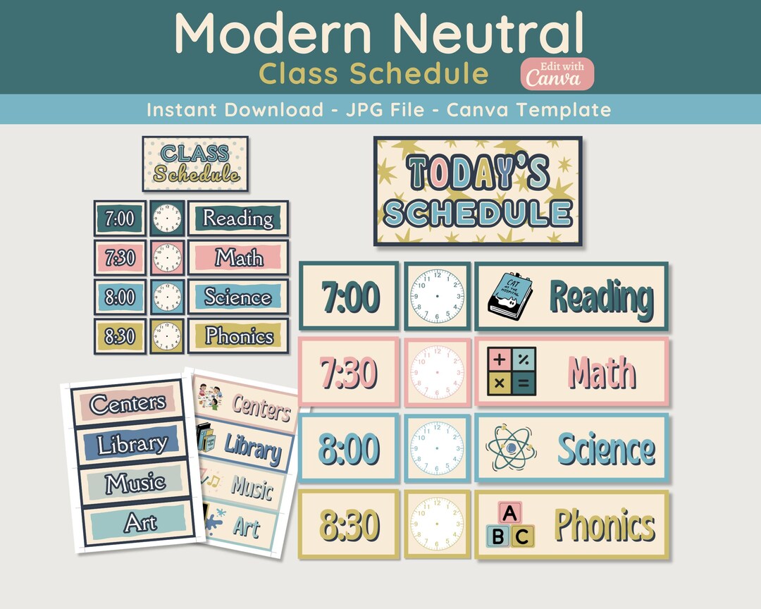 Editable Classroom Schedule Display: Modern Neutral Decor (JPG, Canva ...