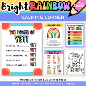 Bright Rainbow Calming Corner Printable Posters, Editable Teacher ...
