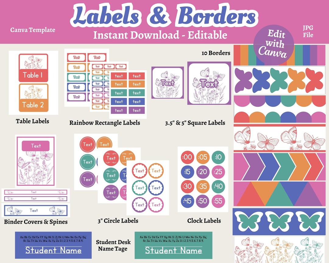 Rainbow Wildflower Labels & Borders Bundle, Learning Decor, Teacher ...