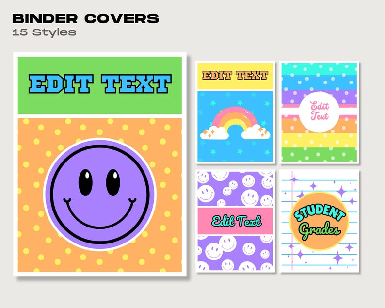 Editable Pastel Binder Covers & Spines, Printable Bright Happy Rainbow ...