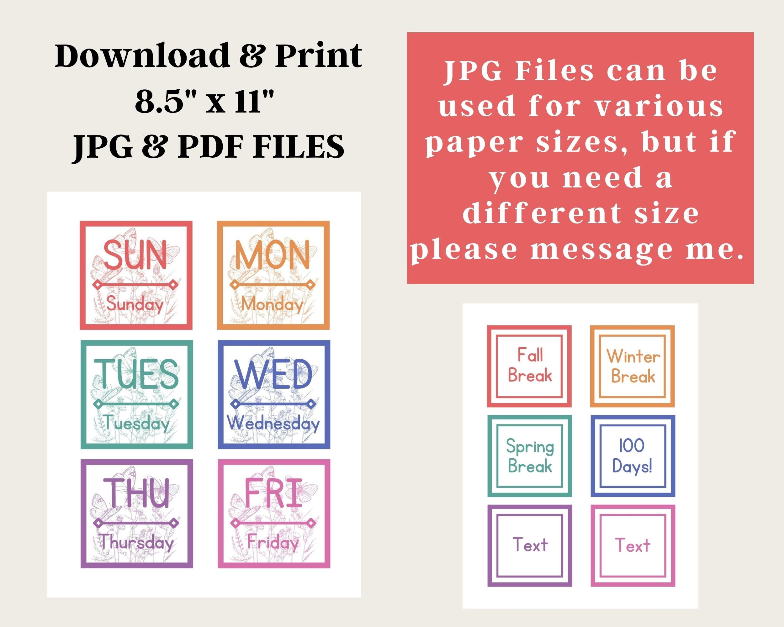 Rainbow Wildflower Calendar Bundle, Learning Decor, Editable Calendar ...