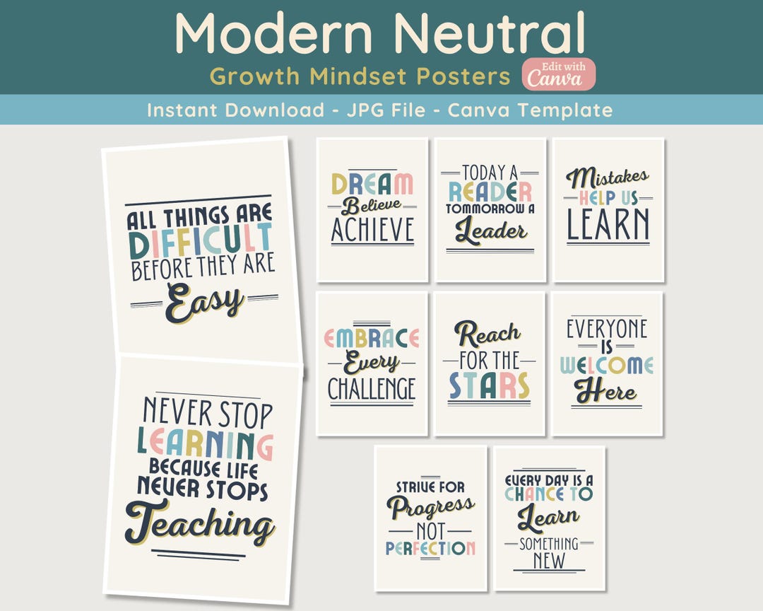 Growth Mindset Posters: Boho Classroom Decor (editable, Instant ...