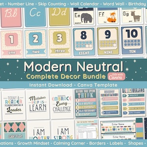 Editable Modern Classroom Decor Printable Bundle, Neutral Complete ...