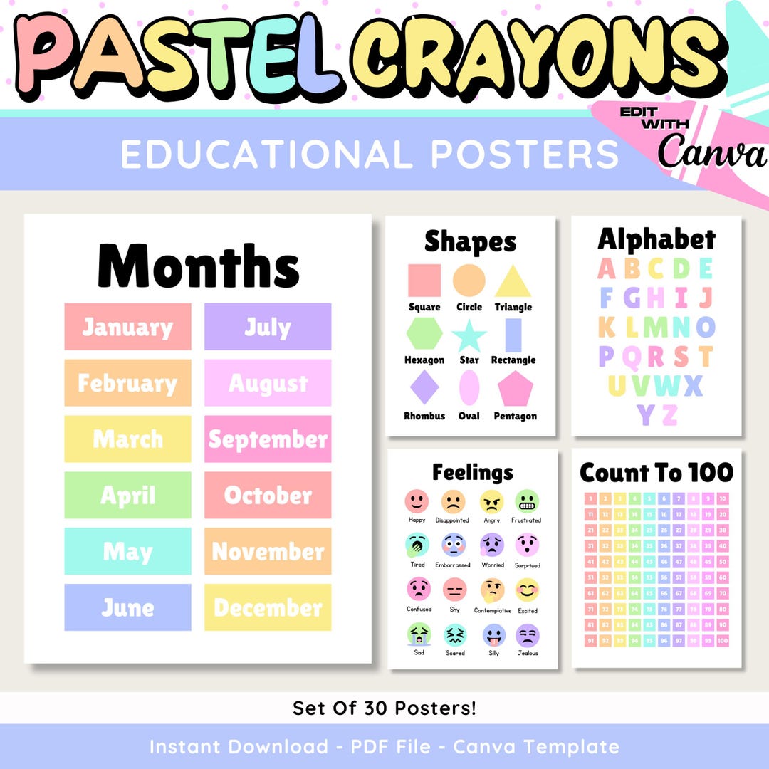 Pastel Rainbow Classroom Posters: Educational Learning Prints ...