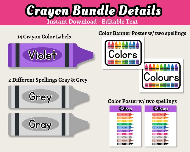 Crayon Color Printable Posters: Editable Classroom Decor (canva ...