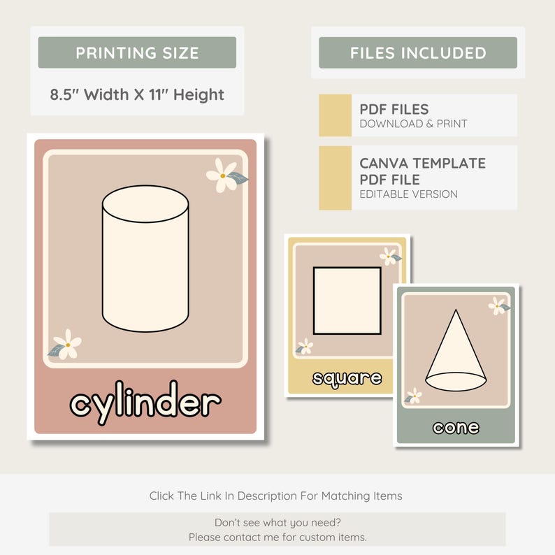 Boho Modern 2-D & 3-D Shape Posters, Printable Shape Posters, Editable ...