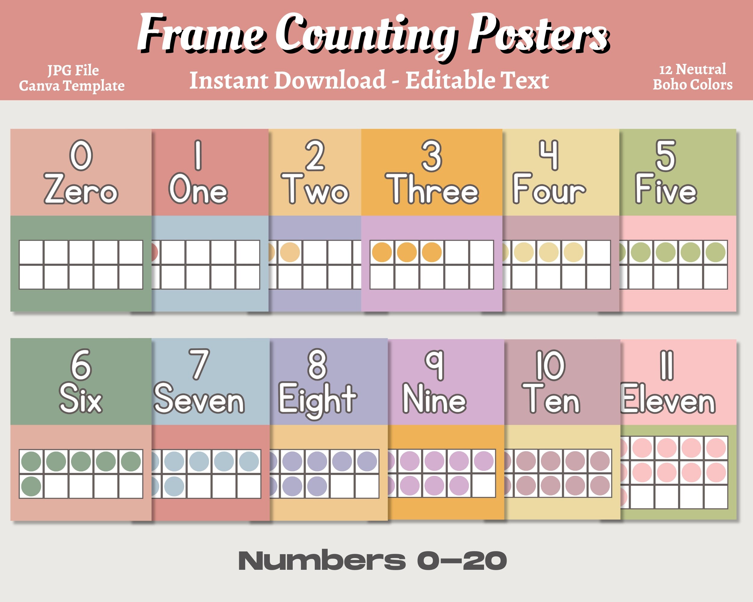 Neutral Boho Number Bundle, Editable Boho Classroom Decor, Canva ...