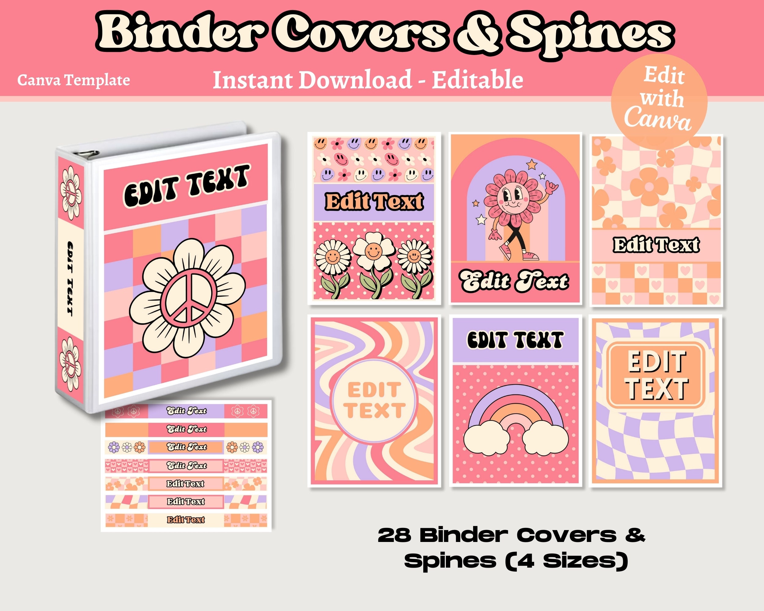 Retro Binder Covers and Spines: Editable Teacher Organization (canva ...