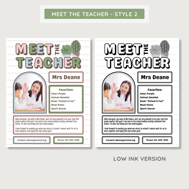 Editable Meet the Teacher Template: Succulents Classroom Decor (canva ...