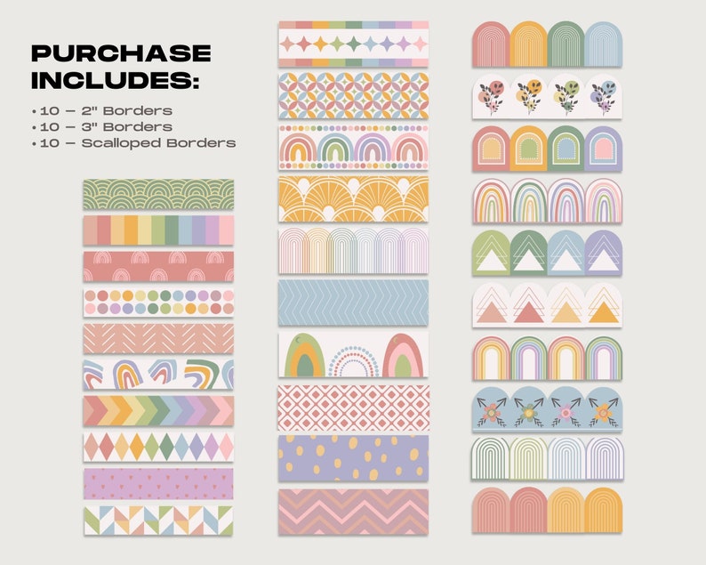 Boho Bulletin Board Borders: Rainbow Classroom Decor (digital Download ...