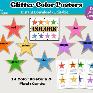 Glitter Sparkle Color Posters, Printable & Editable Color Prints, Basic ...
