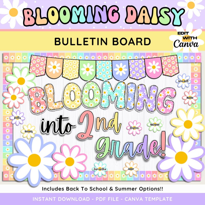 Blooming Daisy Bulletin Board Kit, Pastel Summer Back to School Display ...