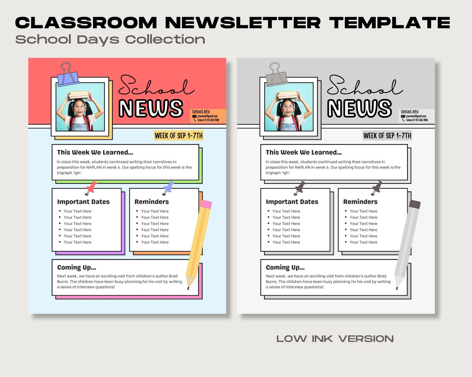 Editable Classroom Newsletter Template: Printable School News (canva ...