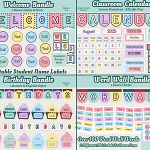 Pastel Classroom Decor Bundle, Editable Classroom Bundle, Canva ...