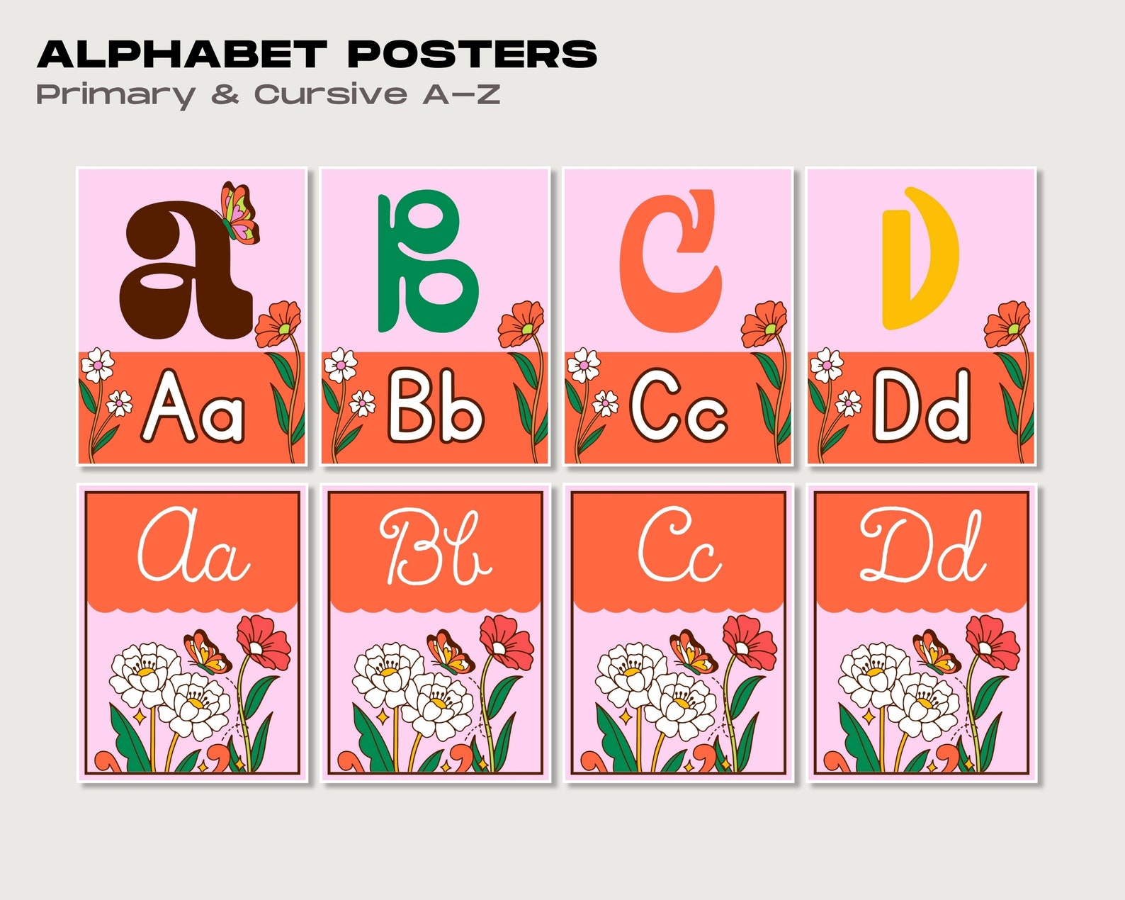Groovy Garden Learning Posters, Printable & Editable Alphabet Posters ...