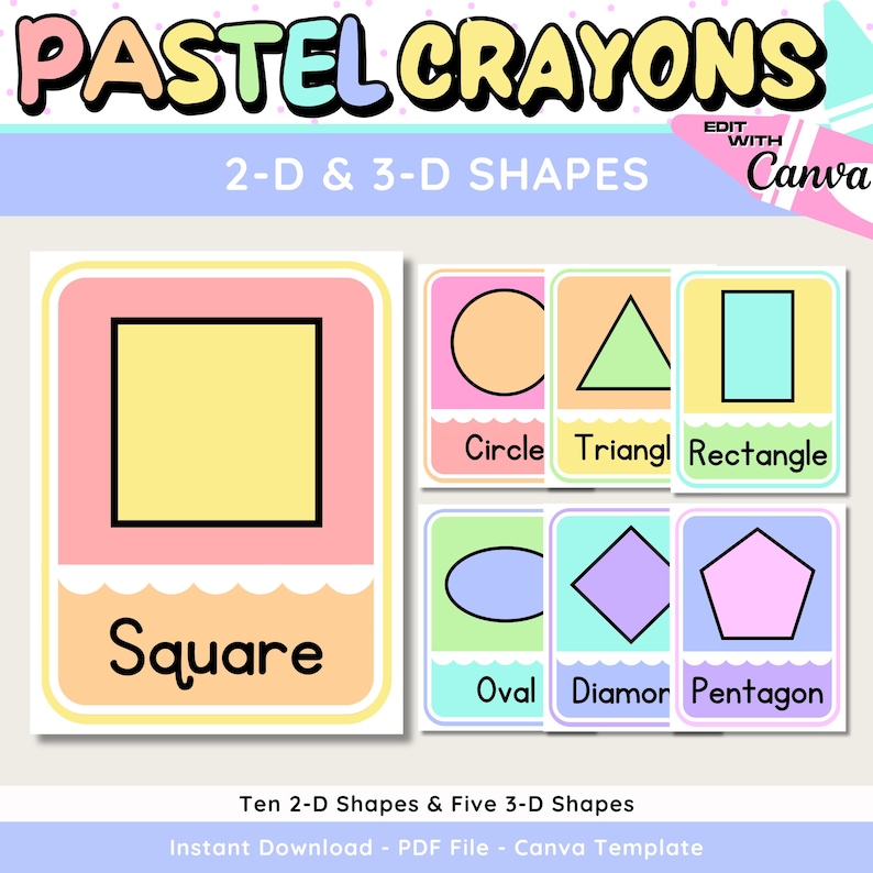Pastel Rainbow Shape Posters: 2D & 3D Classroom Prints (canva Template ...