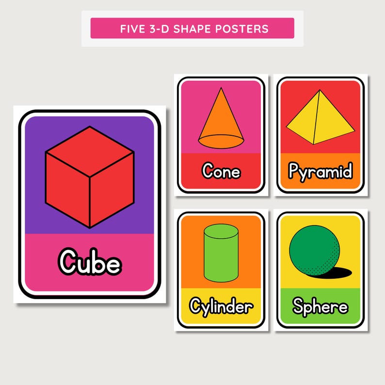 Rainbow 2-D & 3-D Shape Poster, Printable and Editable Classroom Shape ...