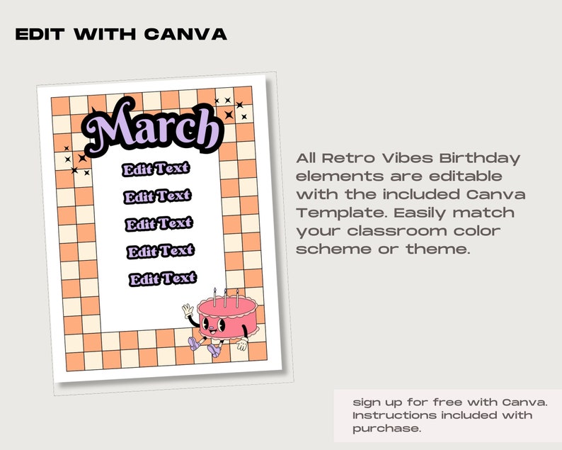 Retro Birthday Bundle, Editable Classroom Birthdays Display, Printable ...