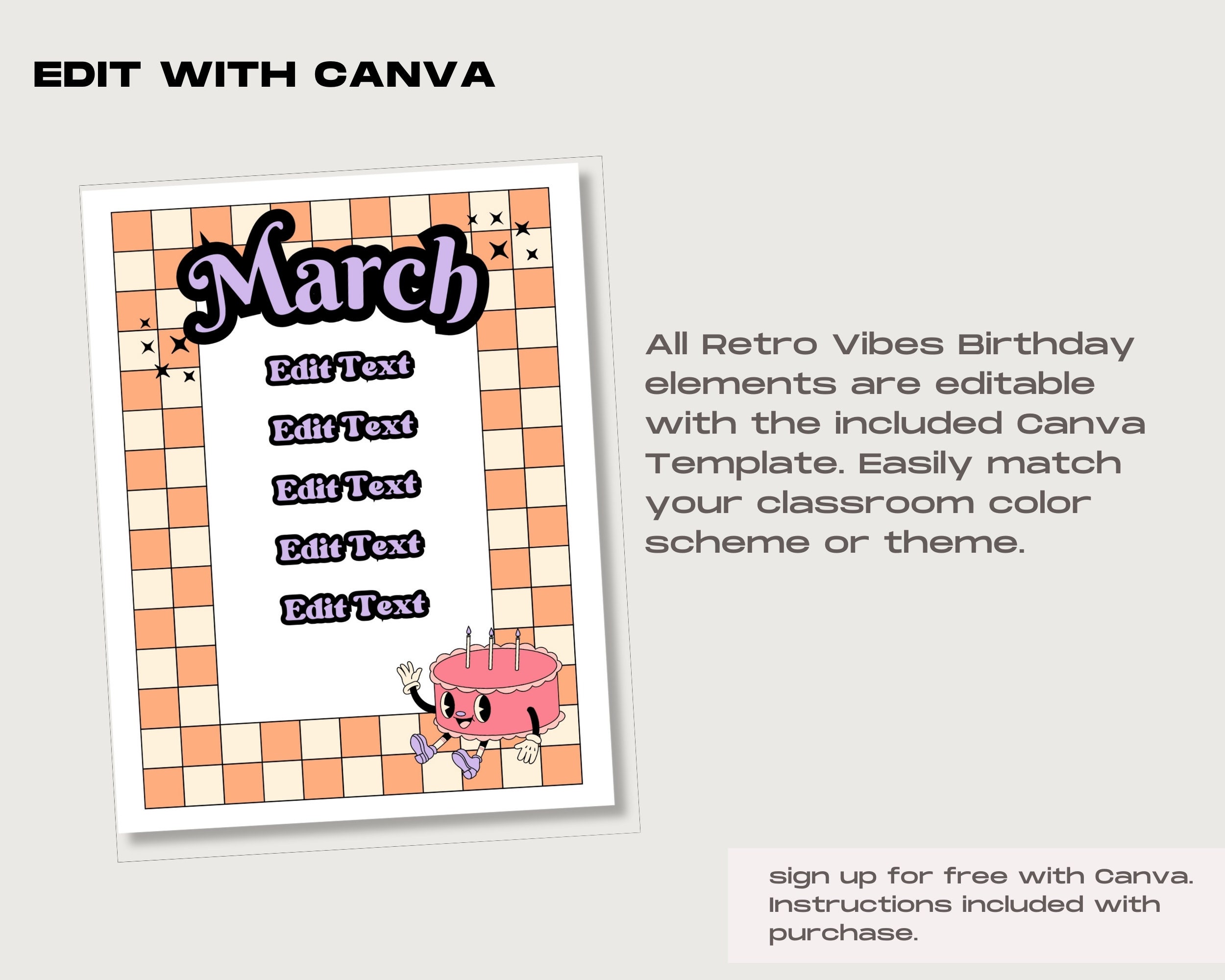 Retro Birthday Bundle, Editable Classroom Birthdays Display, Printable ...