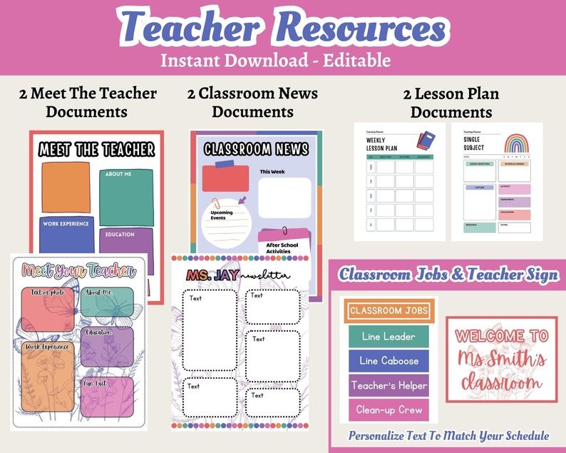 Rainbow Wildflower Classroom Decor Bundle: Editable Canva Templates ...