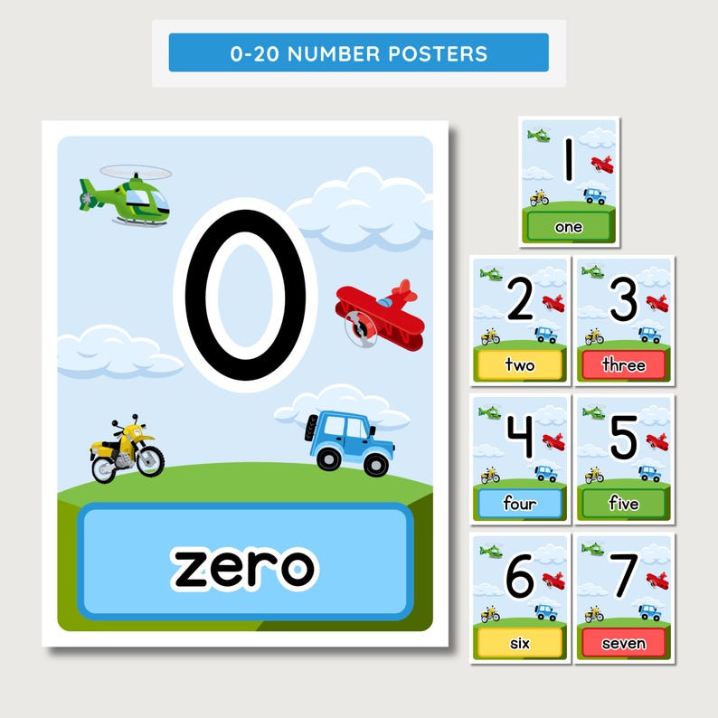 Transportation Vehicle Numbers Posters: 0-20 Ten Frame, Skip Counting ...